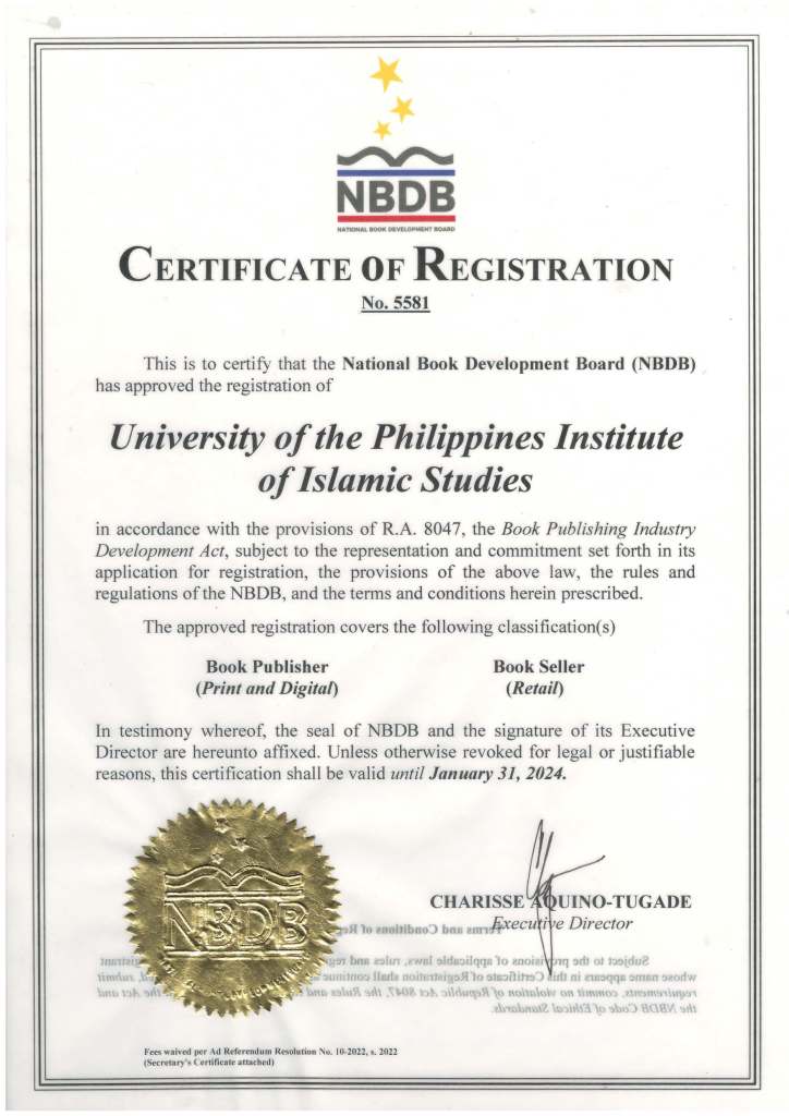 Certificate as Publisher – Institute of Islamic Studies, University of ...